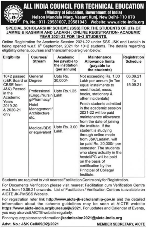 Prime Ministers Special Scholarship Scheme Pmsss 2021 22 Aicte